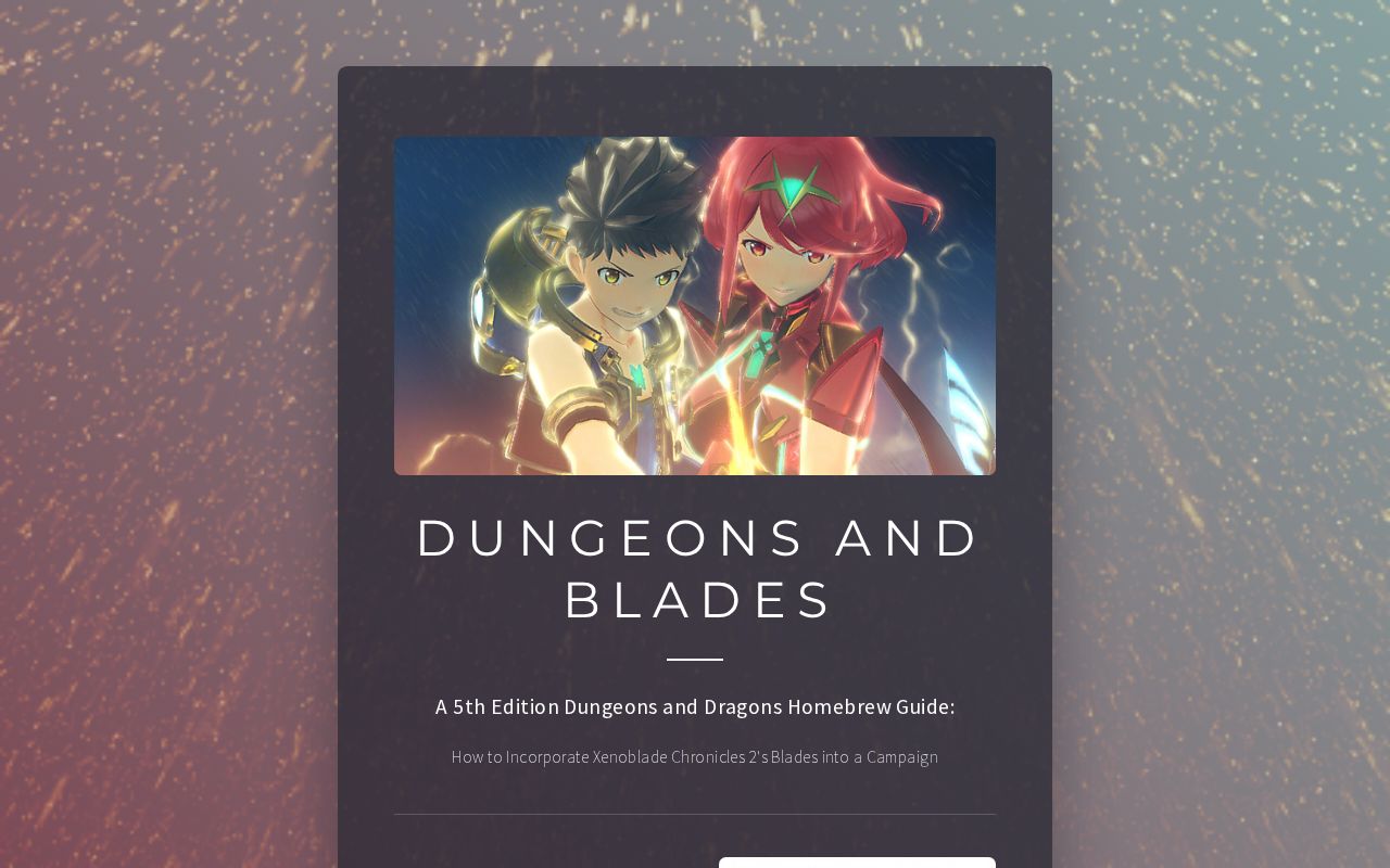 Dungeons and Blades: Using XC2's Blades in a D&D 5e Campaign